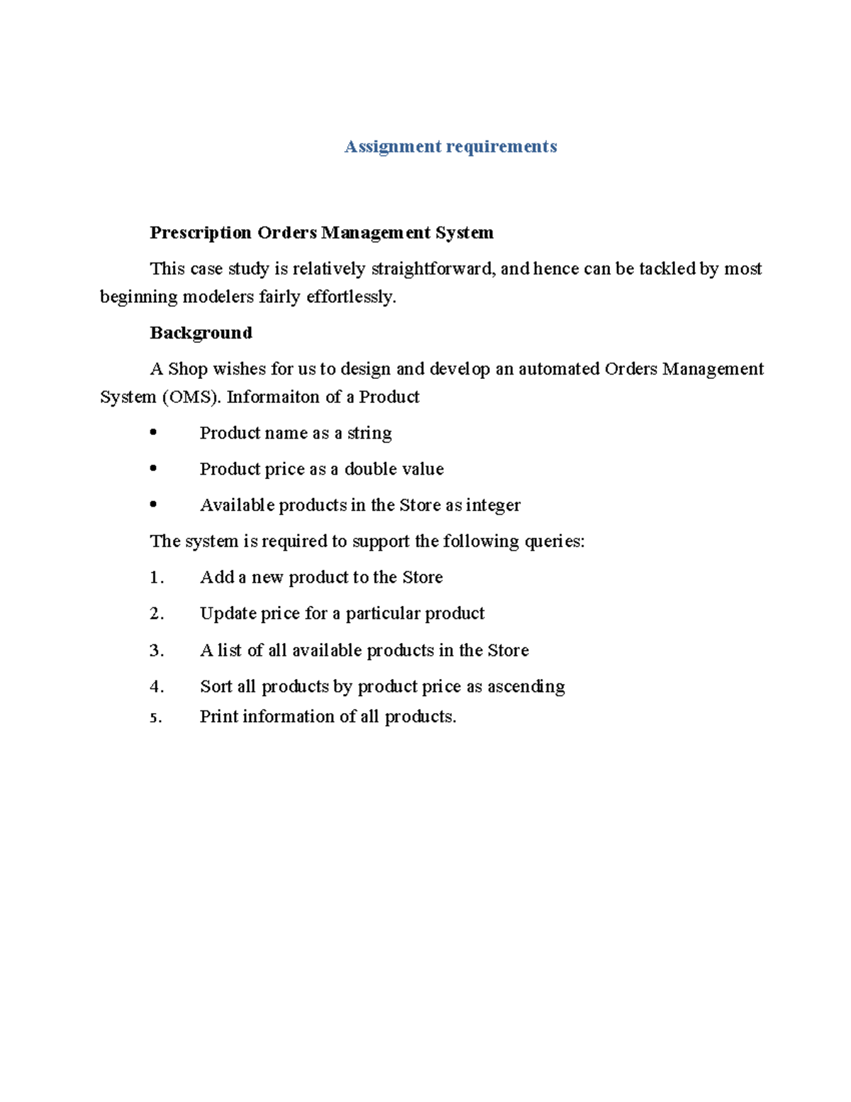 Assignment-Orders Management System - Assignment requirements ...