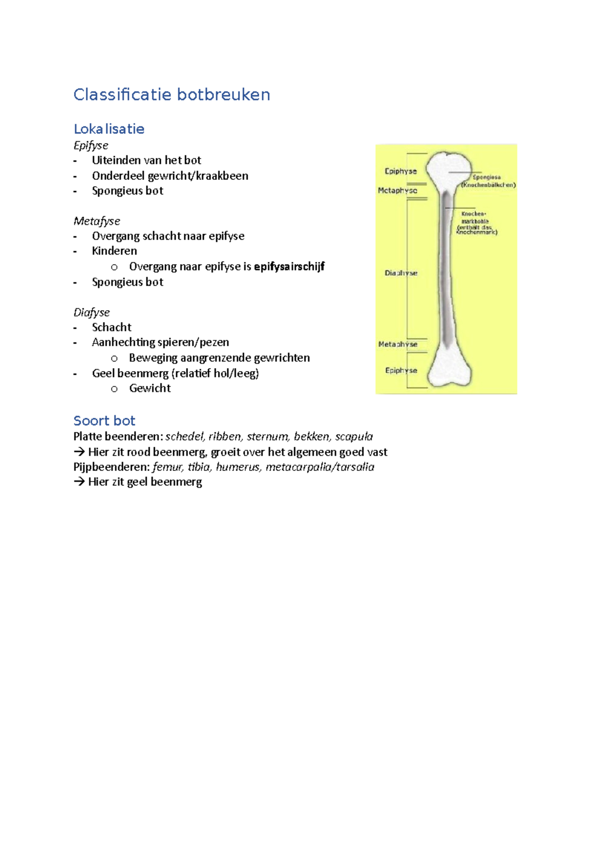 Overzicht Thema 1 - Classificatie botbreuken Lokalisatie Epifyse ...