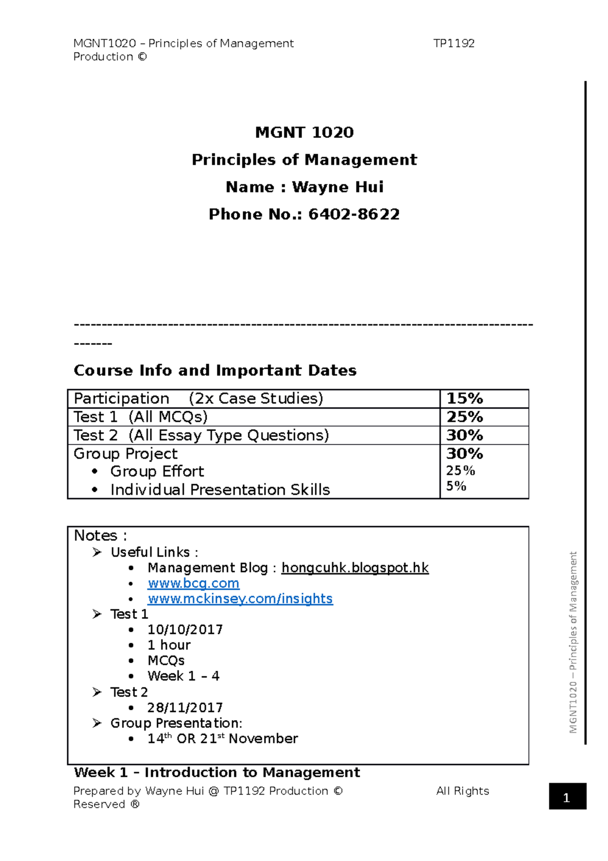 MGNT 1020 - Management Supp Notes (NEW) (Autosaved) - MGNT1020 ...