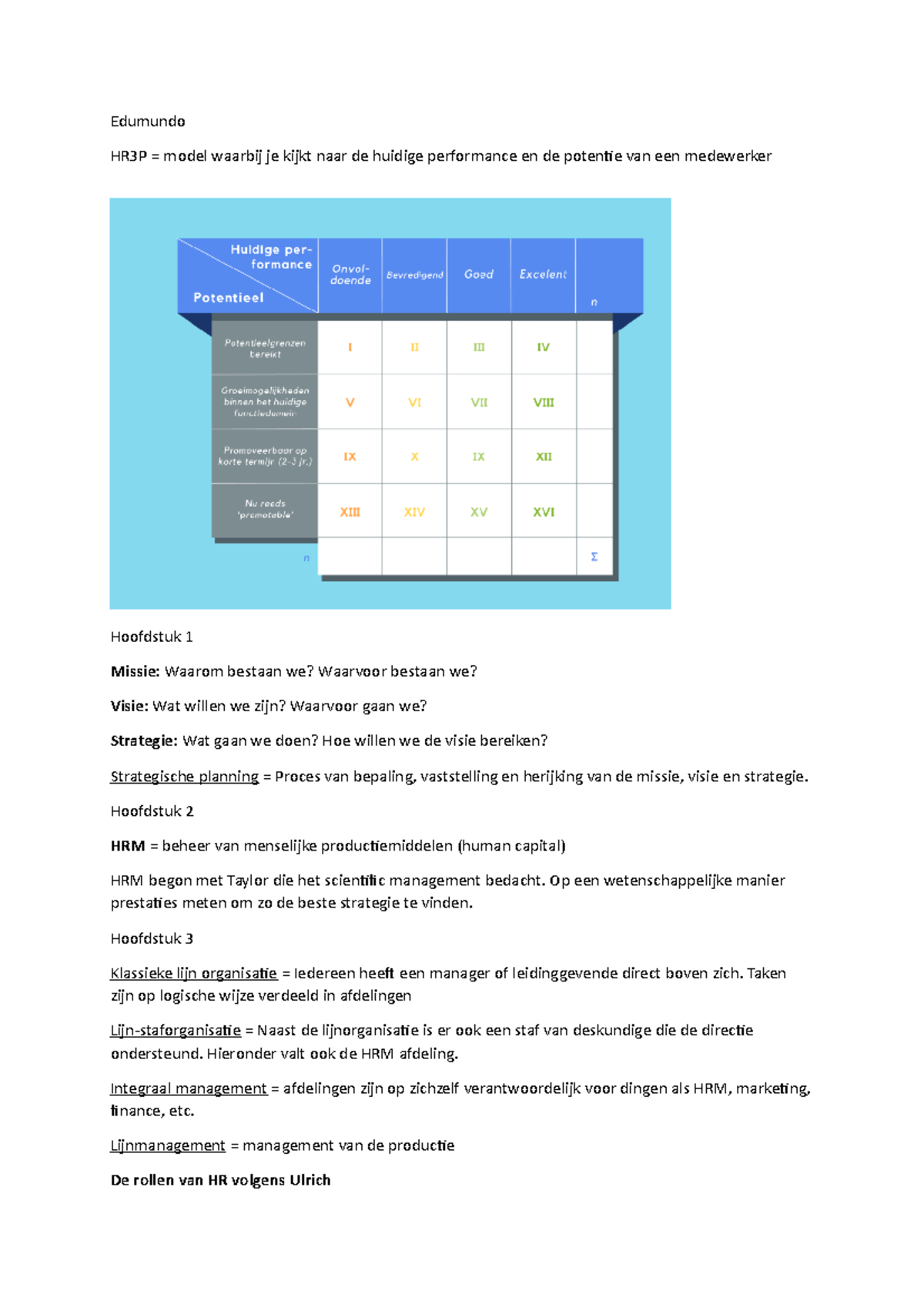 HRM samenvatting sheets - Edumundo HR3P = model waarbij je kijkt naar ...