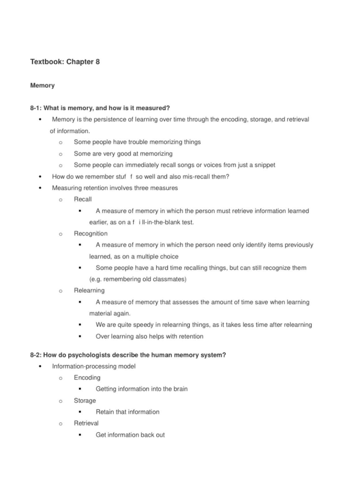 CH9Summary PSYC1001 - Ch9 Memory Summary - Introductionto Psychology ...