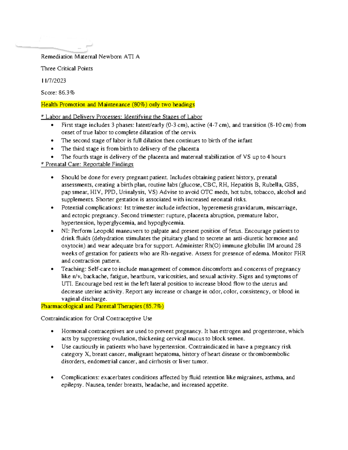 Ati A Remediation - assigned in class - Kiara Hernandez Remediation ...