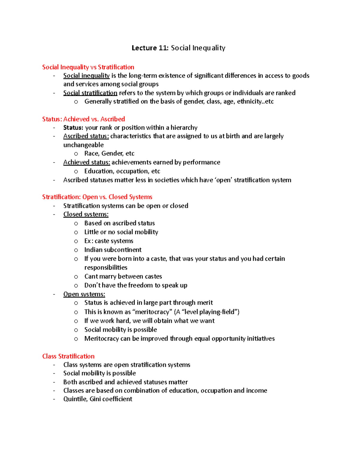 Lecture 11; Social Inequality pt1 - Lecture 11: Social Inequality ...