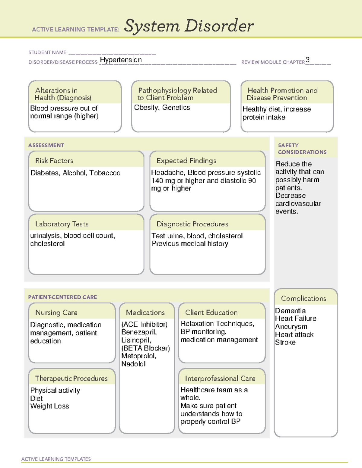 System disorder clinical worksheet 2 - ACTIVE LEARNING TEMPLATES System ...