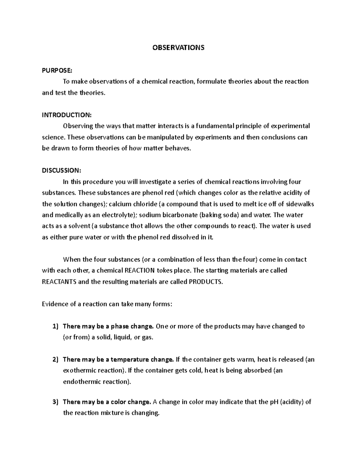 Lab 1 - Observation lab. - OBSERVATIONS PURPOSE: To make observations ...