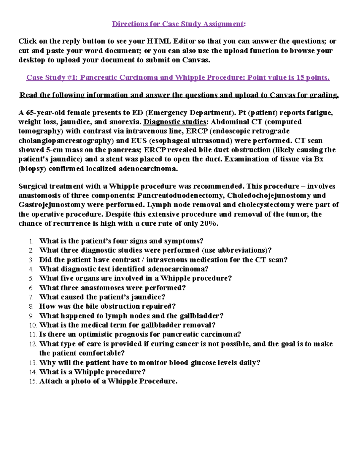Pancreatic Cancer Case Study - Directions for Case Study Assignment ...