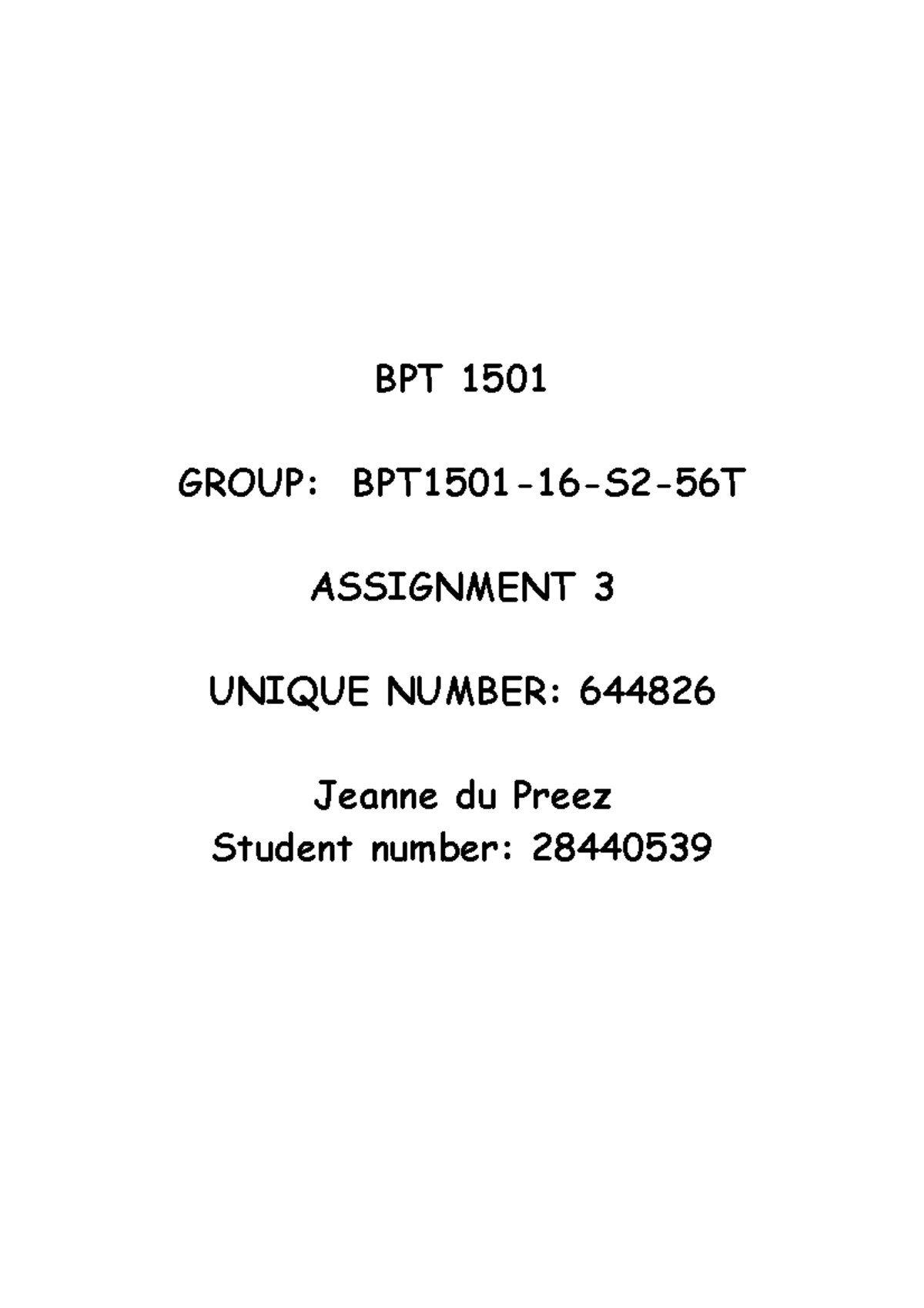 BPT 1501 Assignment 3 example of the assignment - BPT 1501 GROUP ...