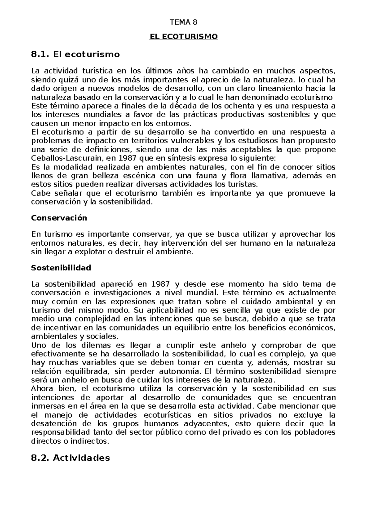 TEMA 8 EL Ecoturismo - TEMA 8 EL ECOTURISMO 8. El ecoturismo La ...