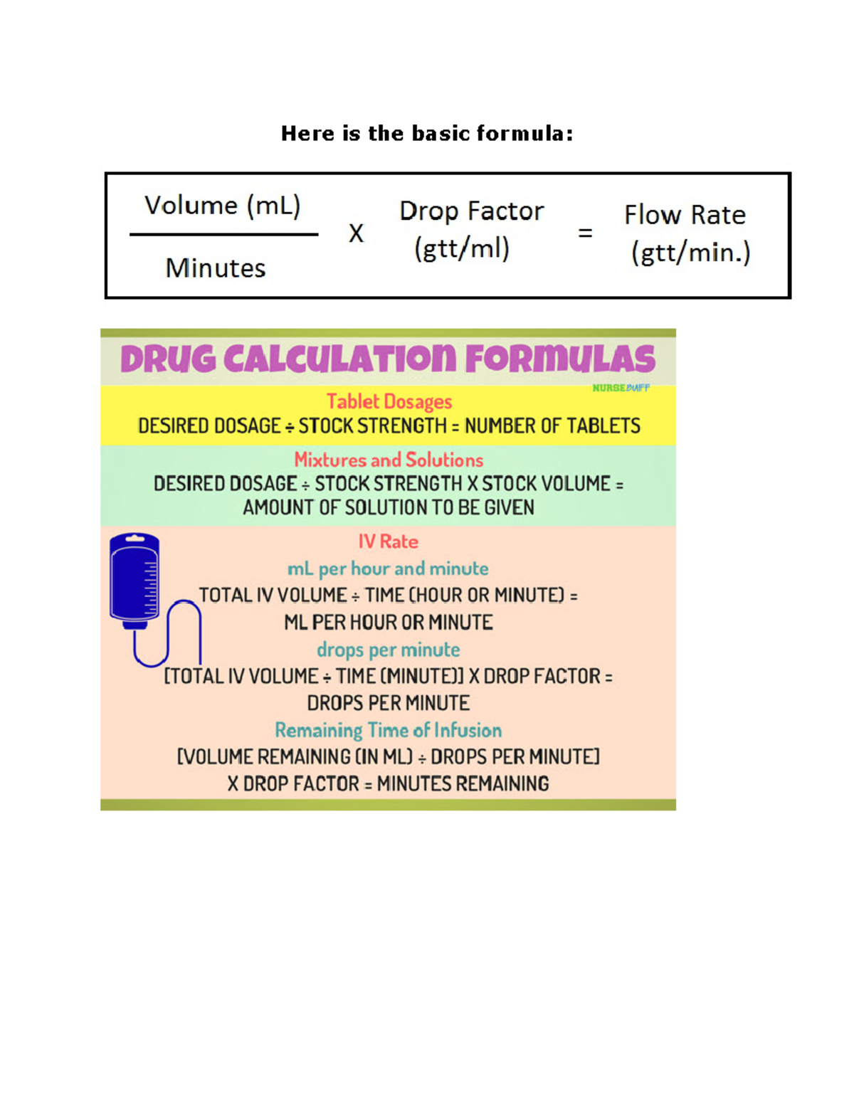 Medication MATH - Math - Here is the basic formula: Example: The ...