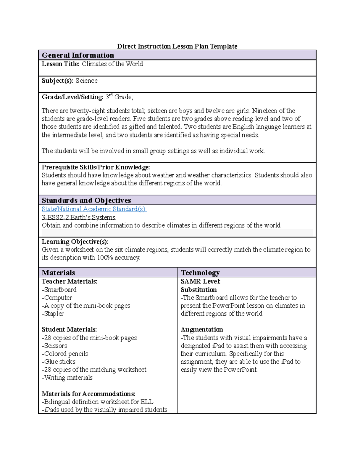 C133 - Lesson Plan - Performance Assessment - Direct Instruction Lesson ...