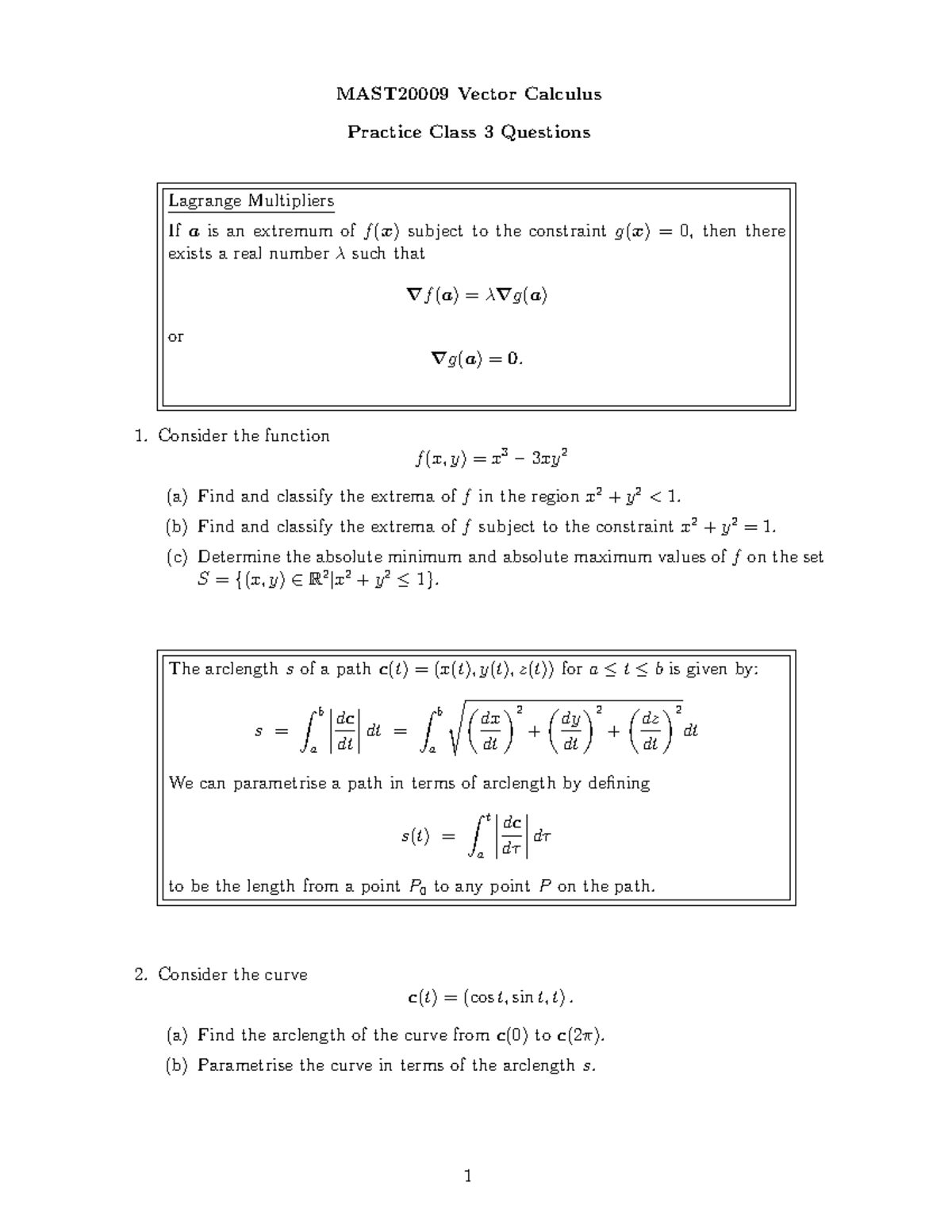 MAST2000 9 tutorial week 04 - MAST20009 Vector Calculus Practice Class ...
