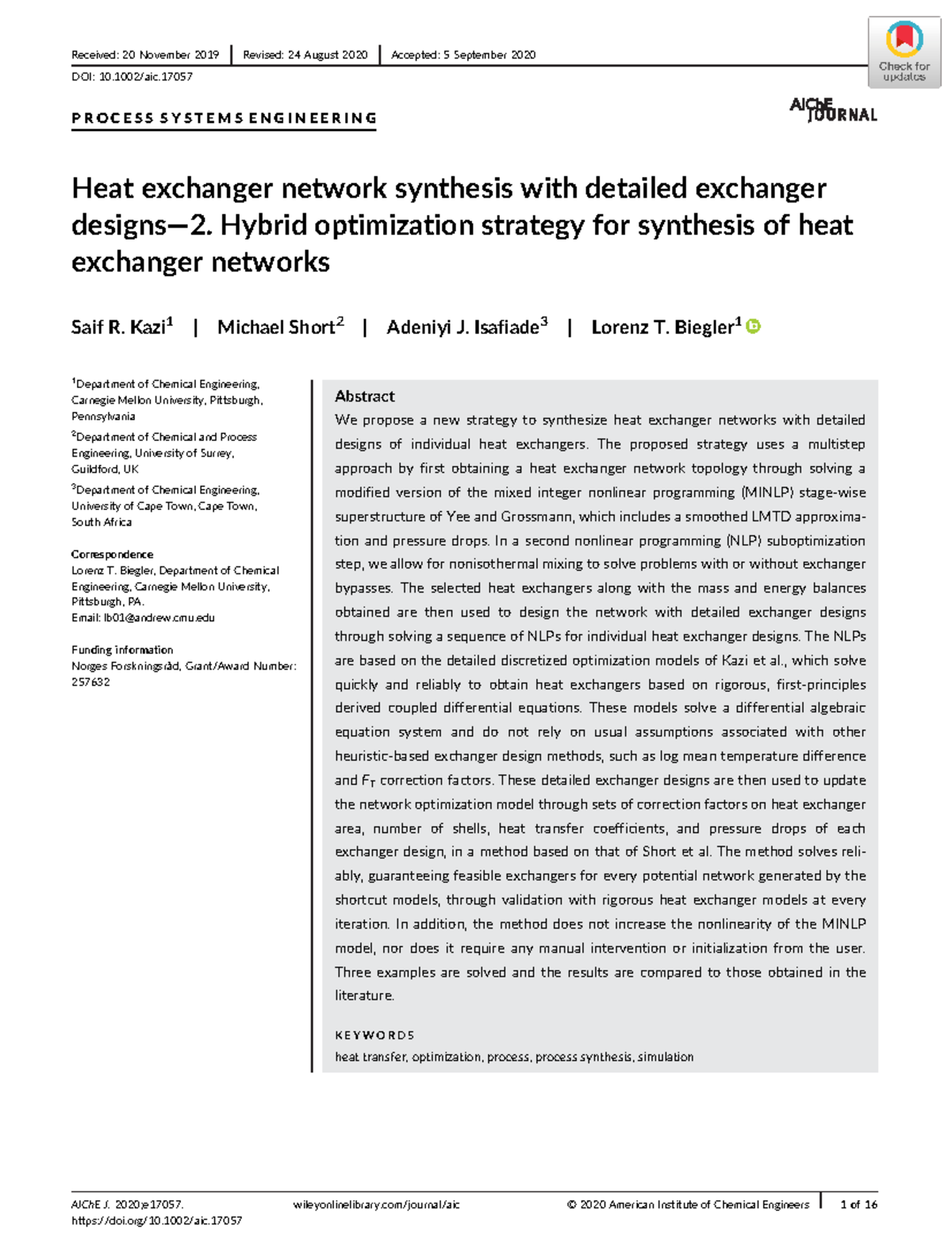 Heat exchanger network synthesis with detailed exchanger designs—2. Hybrid optimization strategy ...