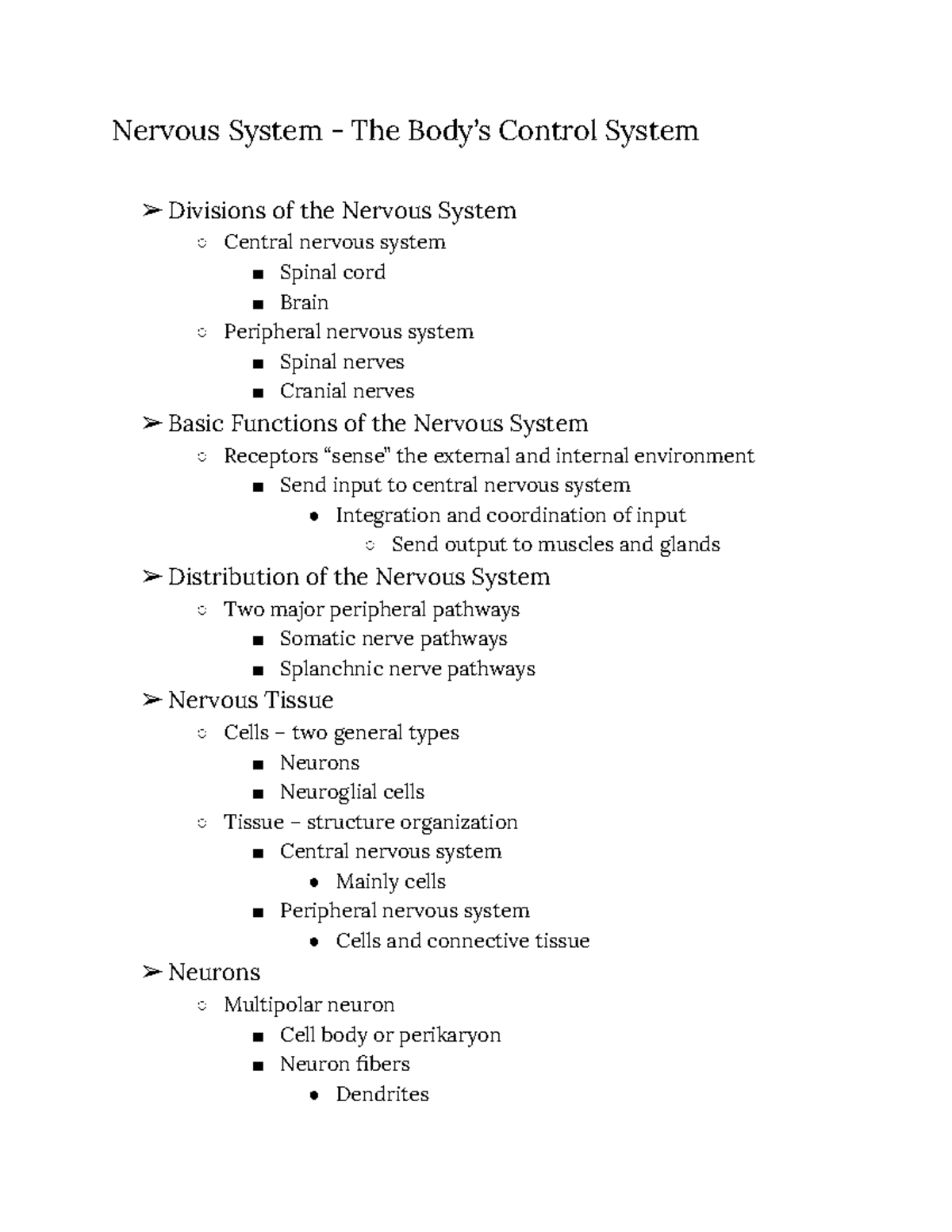 Anatomy Program Lecture Notes 10 - Nervous System - The Body’s Control ...