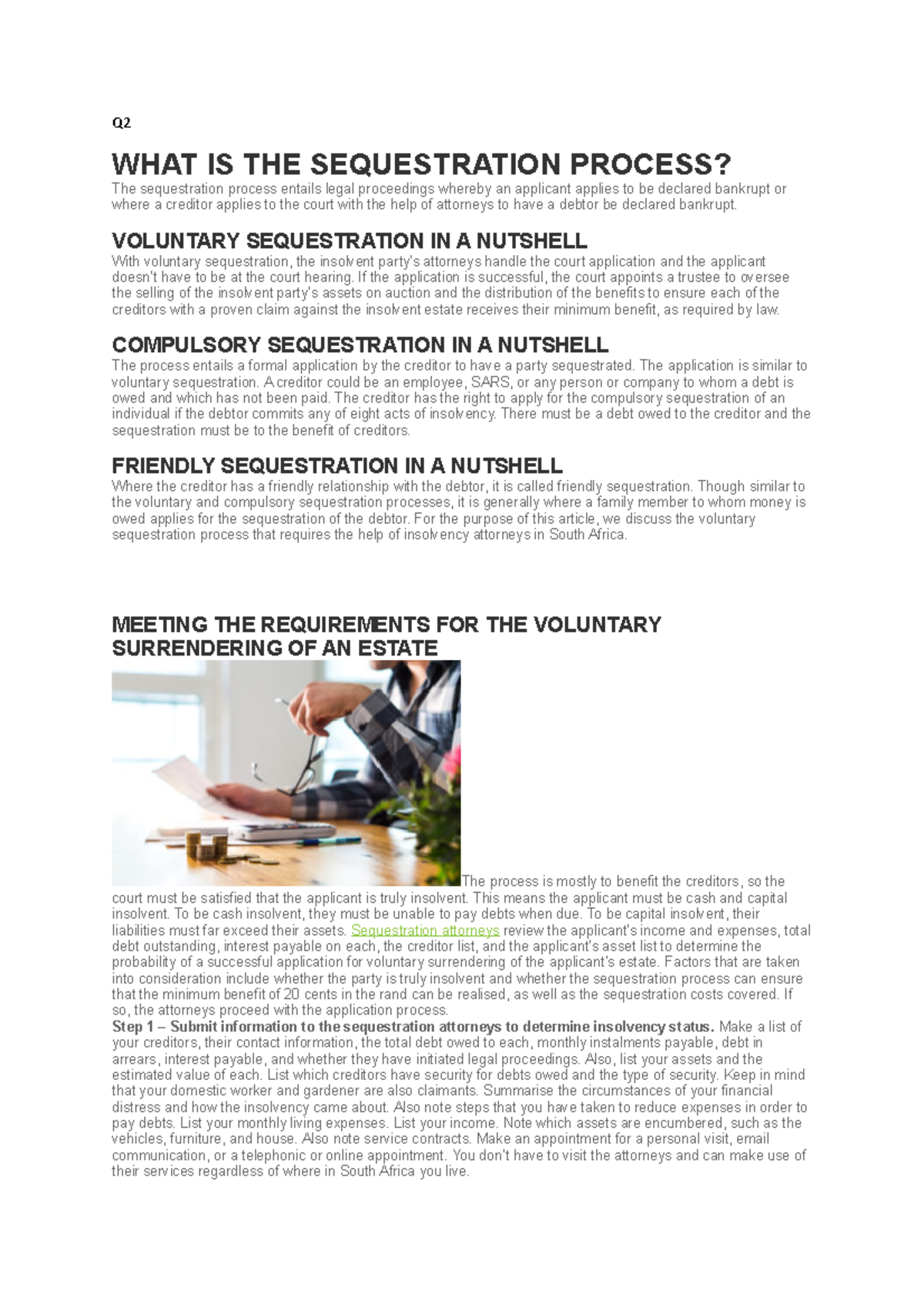 Q2 - notes - Q WHAT IS THE SEQUESTRATION PROCESS? The sequestration ...