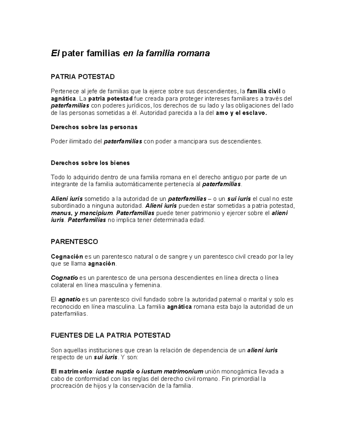 El pater familias en la familia romana - La patria potestad fue creada ...
