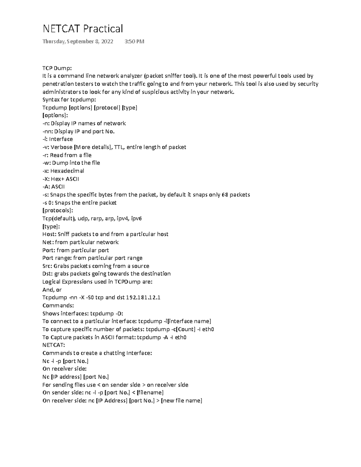 Netcat Practical Tcp Dump It Is A Command Line Network Analyzer