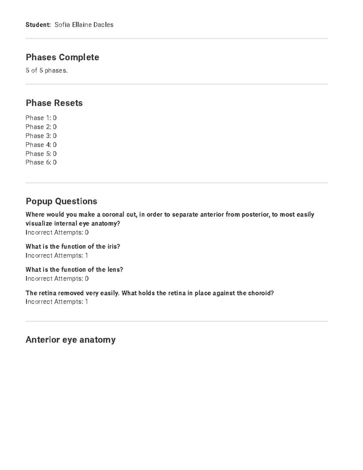 Activity 14a Eye & Vision (Dissection) - Student: Sofia Ellaine Dacles Phases Complete 5 of 5 ...
