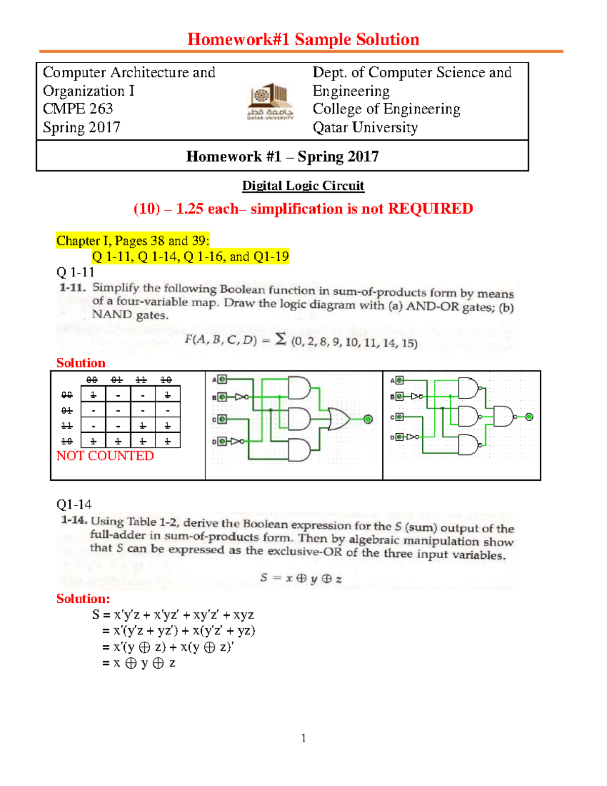 CMPE263-Homework 1 Sample-Solution - Computer Architecture and Organization I CMPE 263 Spring ...