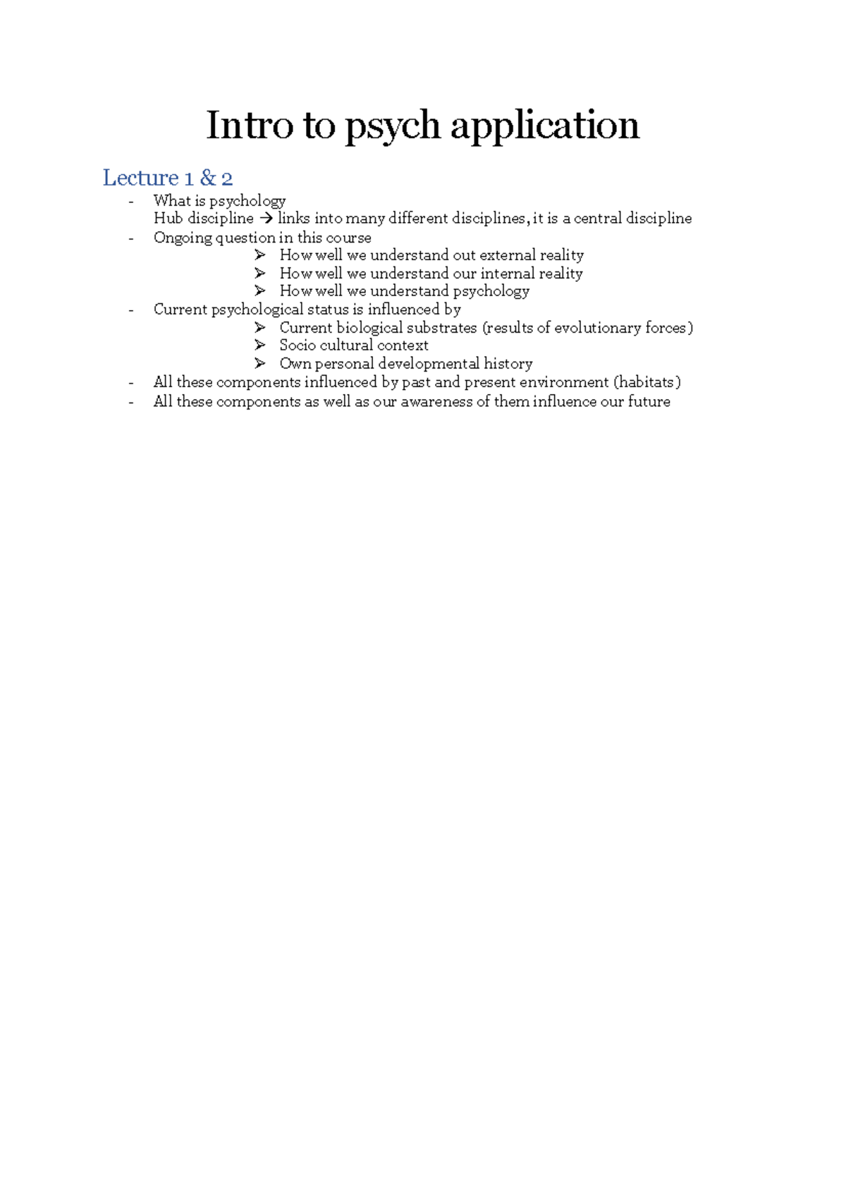 Intro to psych application - Intro to psych application Lecture 1 & 2 ...