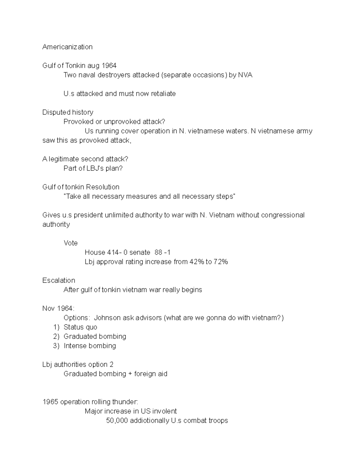 Vietnam War part 2 - Lecture notes - Americanization Gulf of Tonkin aug ...