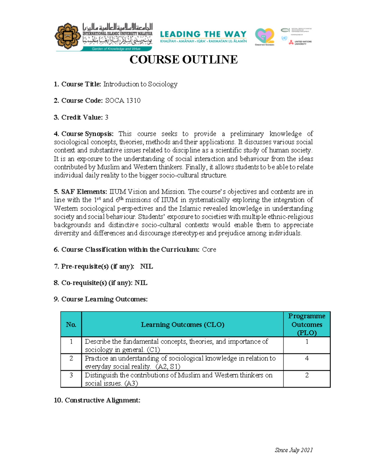 SOCA 1310 (1010) Course Outline SEM12223 - Studocu