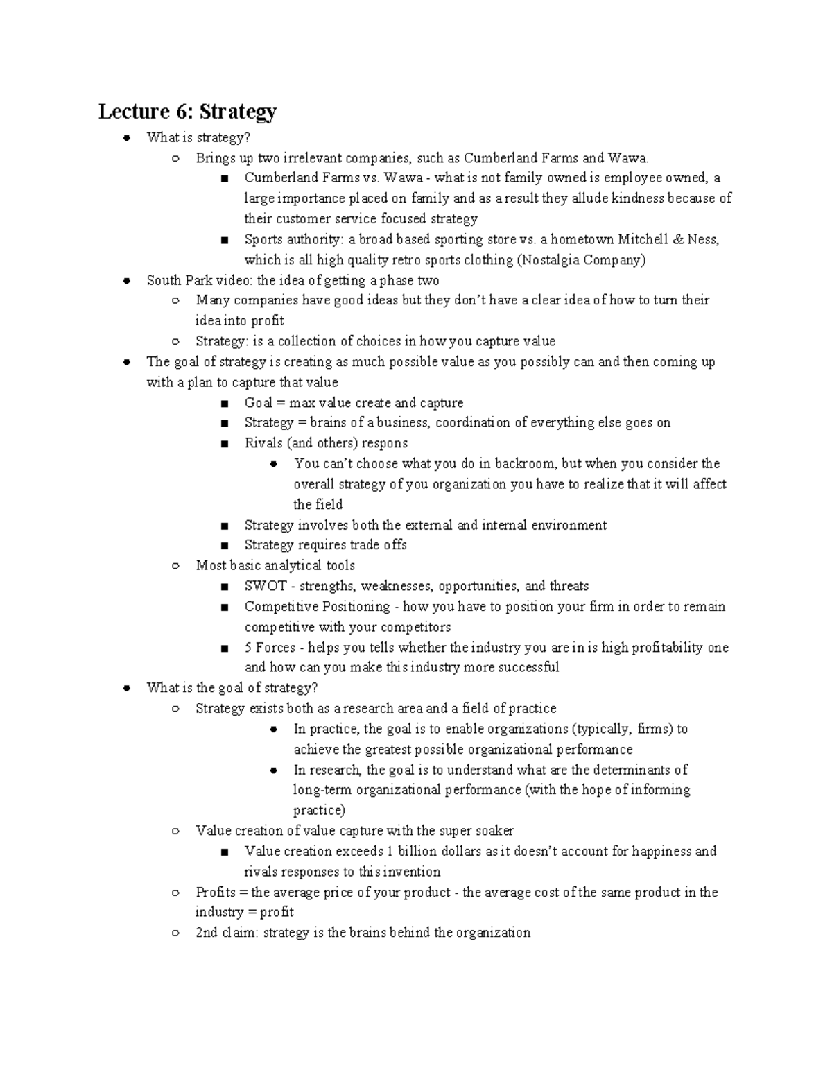 Module 2 - Lecture notes 6-9 - Lecture 6: Strategy What is strategy ...