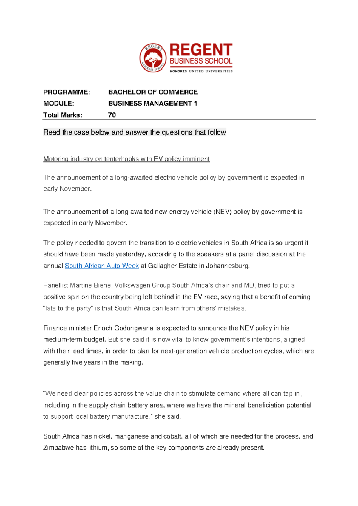 Bcomsc BM100-AD-16477 S1 Assignment 1 - PROGRAMME: BACHELOR OF COMMERCE ...