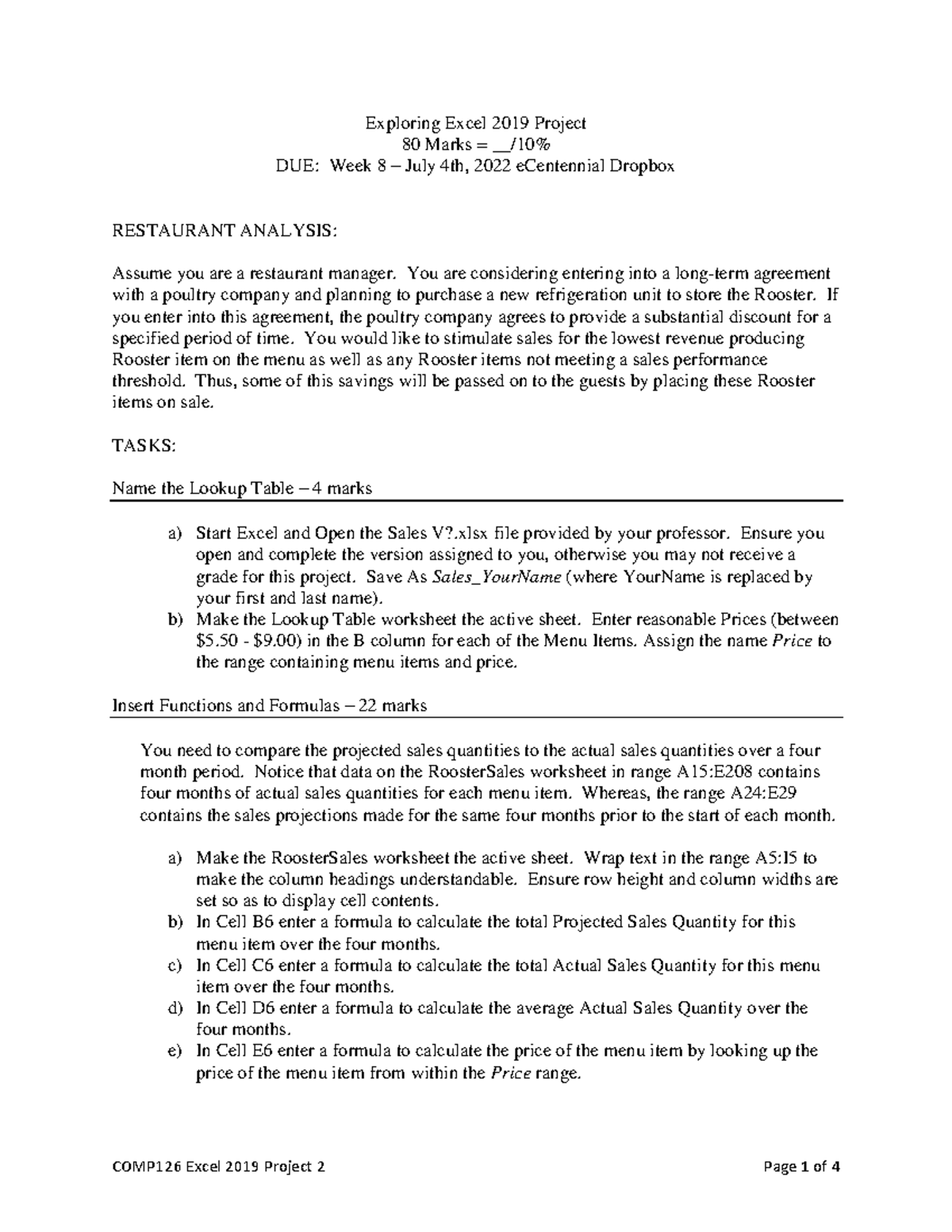 Excel Assignment 2 Instructions M22 - Exploring Excel 2019 Project 80 ...