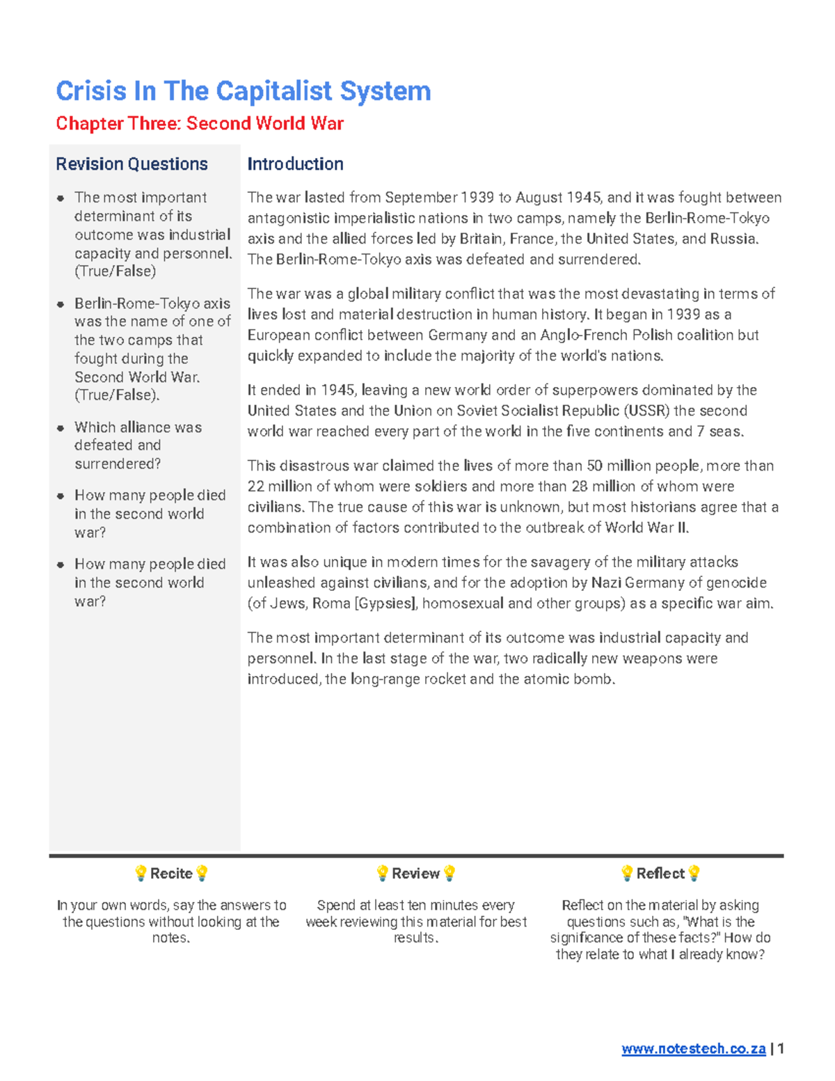 T1-Chapter 3 - Second World War - Chapter Three: Second World War ...