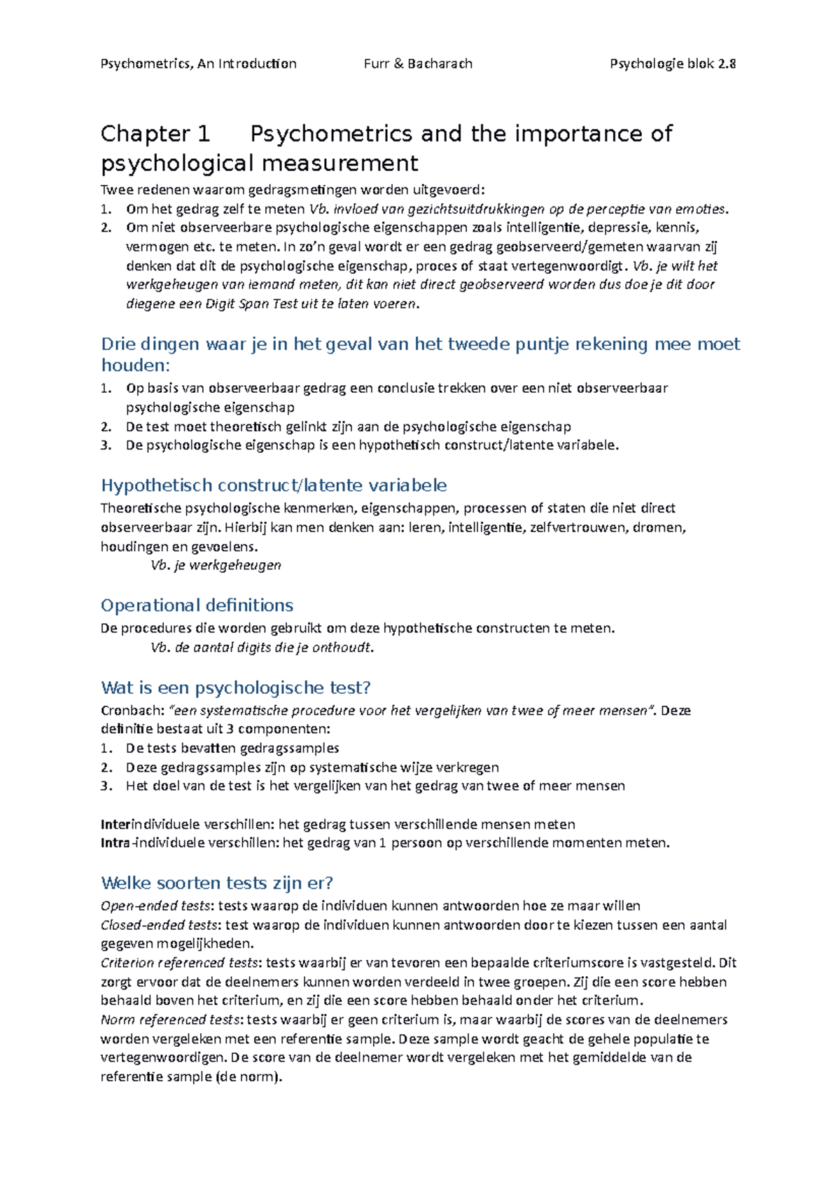 Psychometrie samenvatting - Chapter 1 Psychometrics and the importance ...