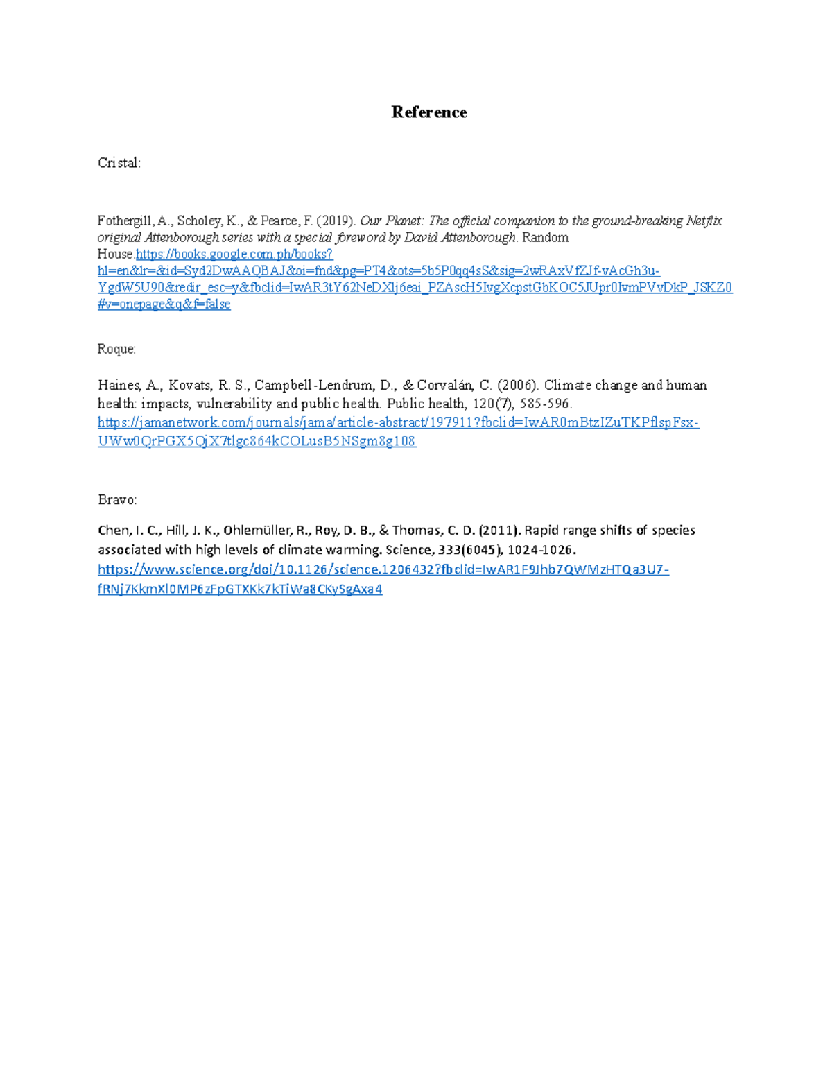 Reference and campaign - Reference Cristal: Fothergill, A., Scholey, K ...