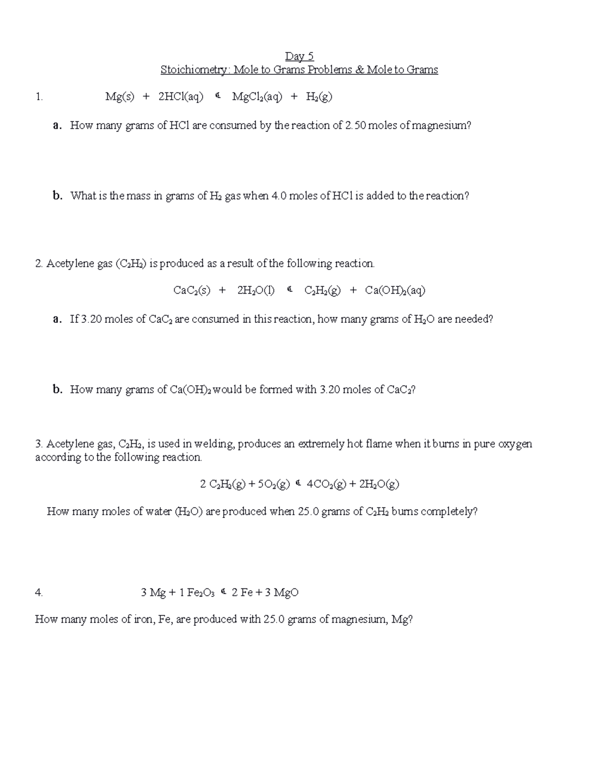 Moles to grams hwk42133955 - Day 5 Stoichiometry: Mole to Grams ...