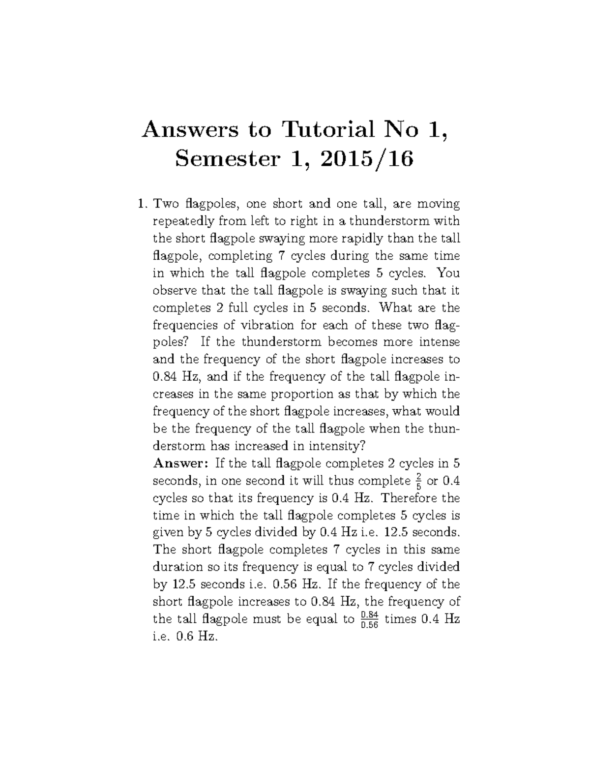 Tutorial 1 ANS - Answers to Tutorial No 1, Semester 1, 2015/ Two ...