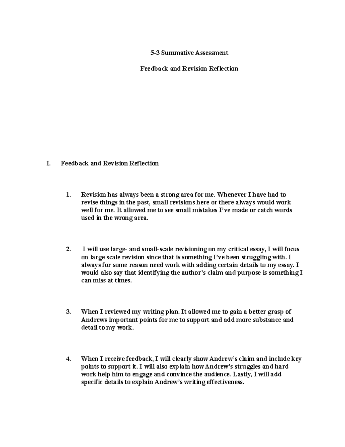 5-2 ASSIGNMENT REVISION - 5-3 Summative Assessment Feedback and ...
