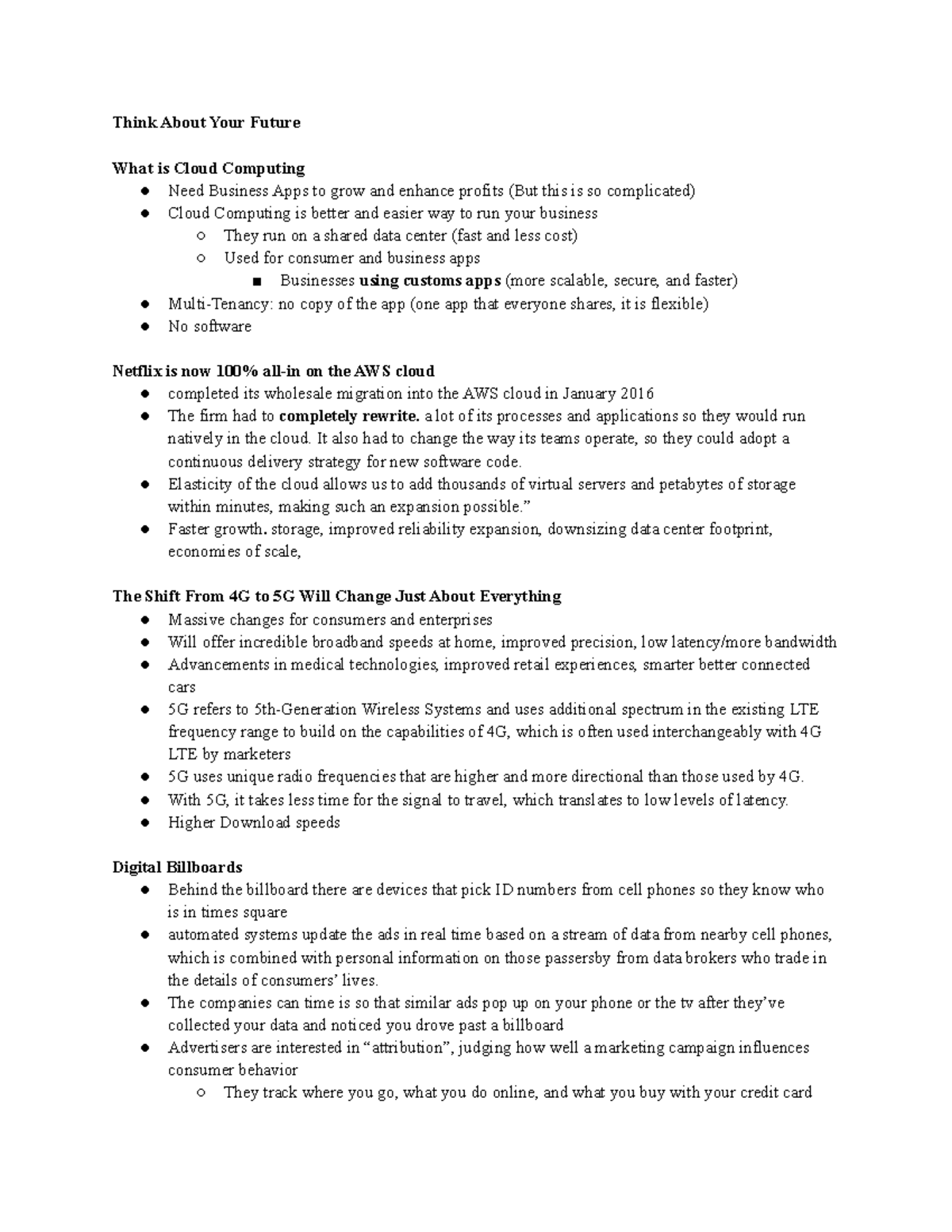 Final Exam Notes - Think About Your Future What is Cloud Computing Need ...