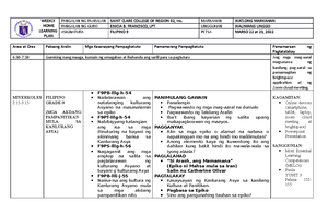 Weekly Learning PLAN Filipino Template - Republic of the Philippines ...