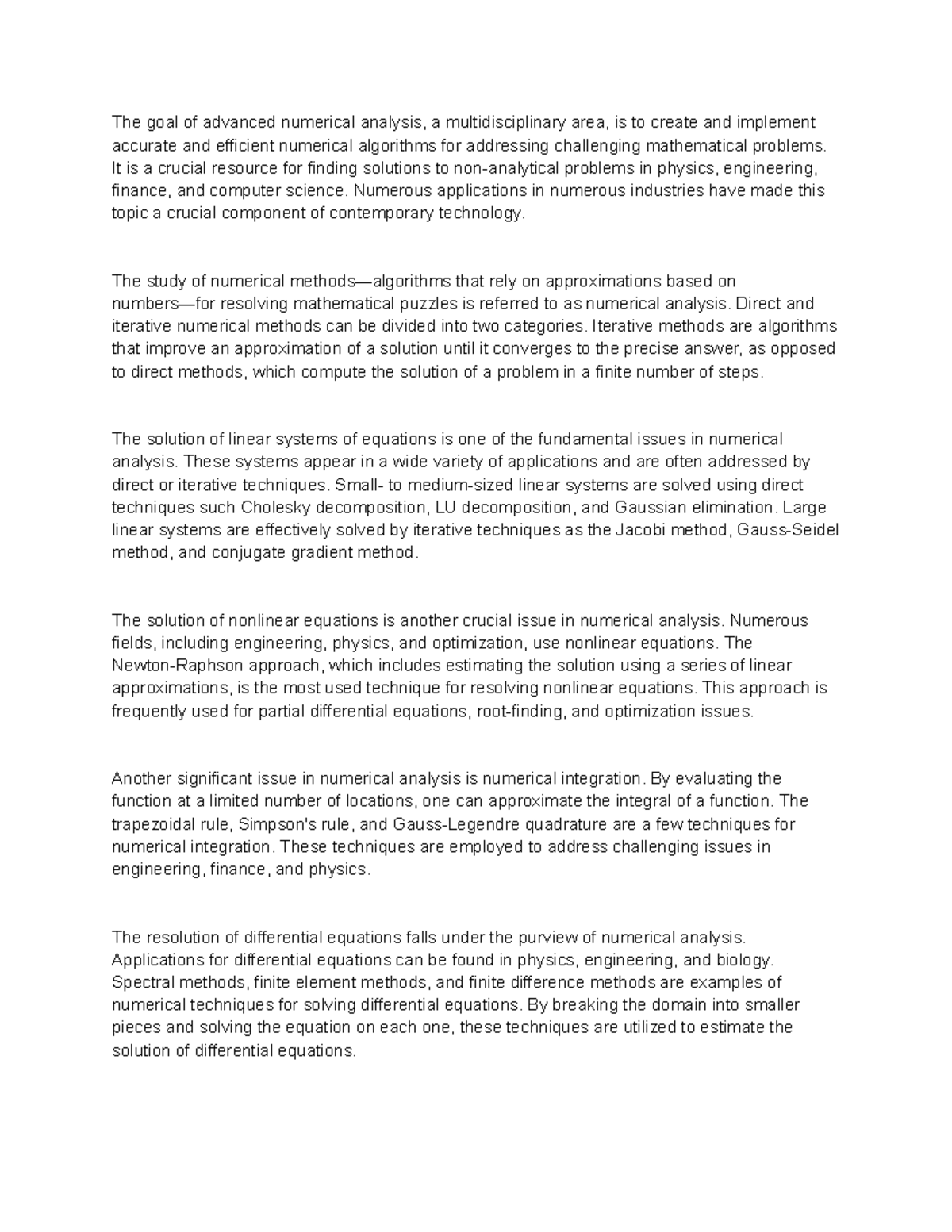 Notes On Advanced Numerical Analysis The Goal Of Advanced Numerical