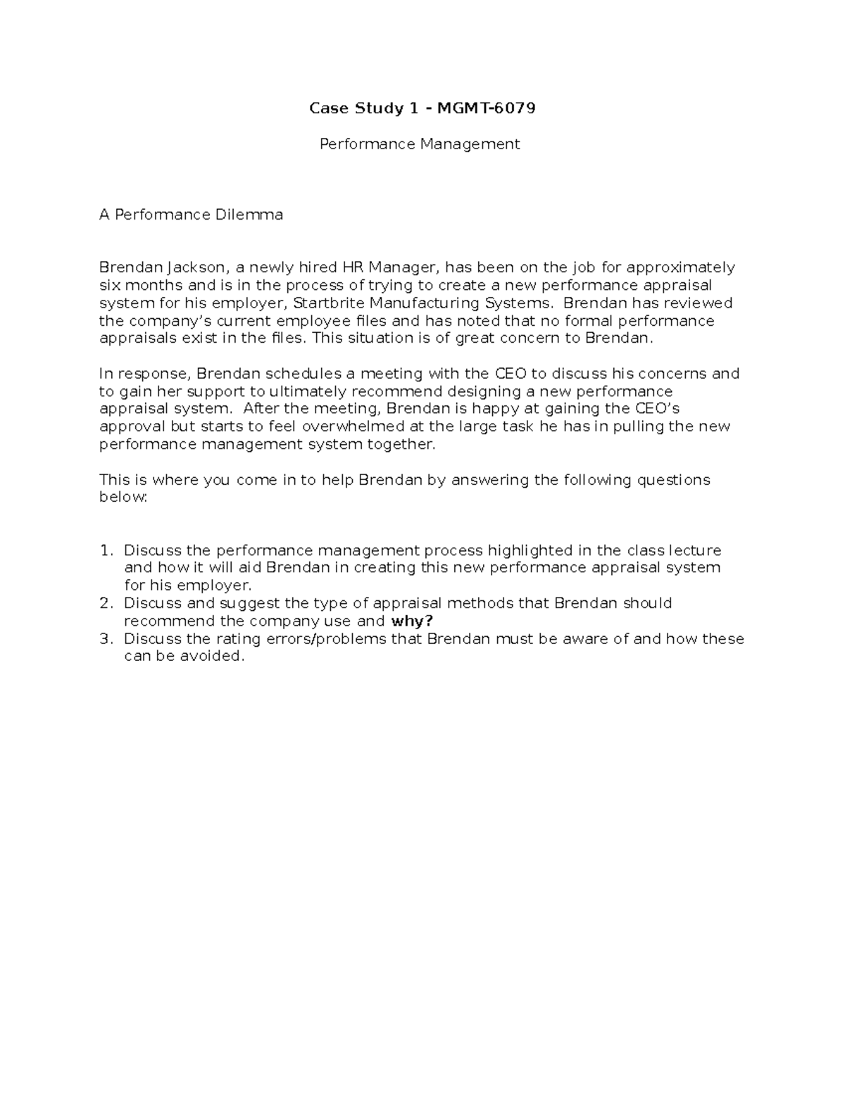 HUMAN RESOURCE MANAGEMENT - Case Study 1 - MGMT- Performance Management ...