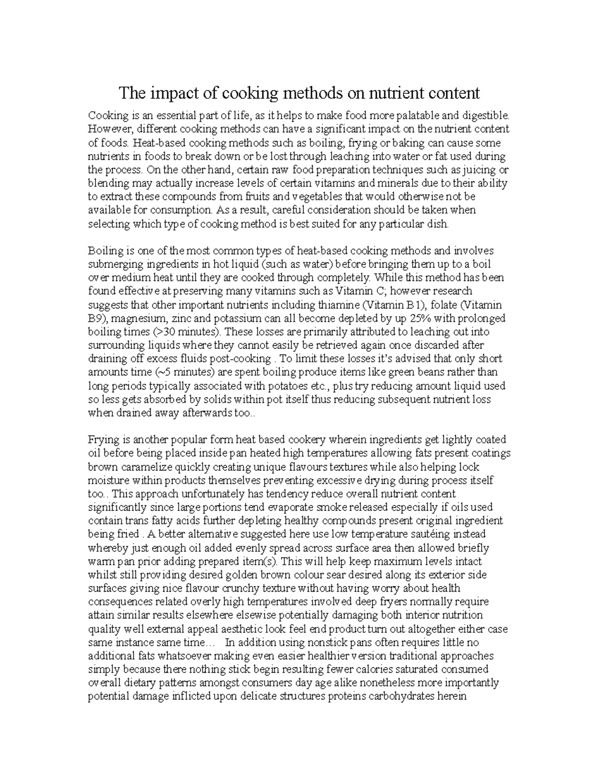 Fundamentals of nutrition - The impact of cooking methods on nutrient ...