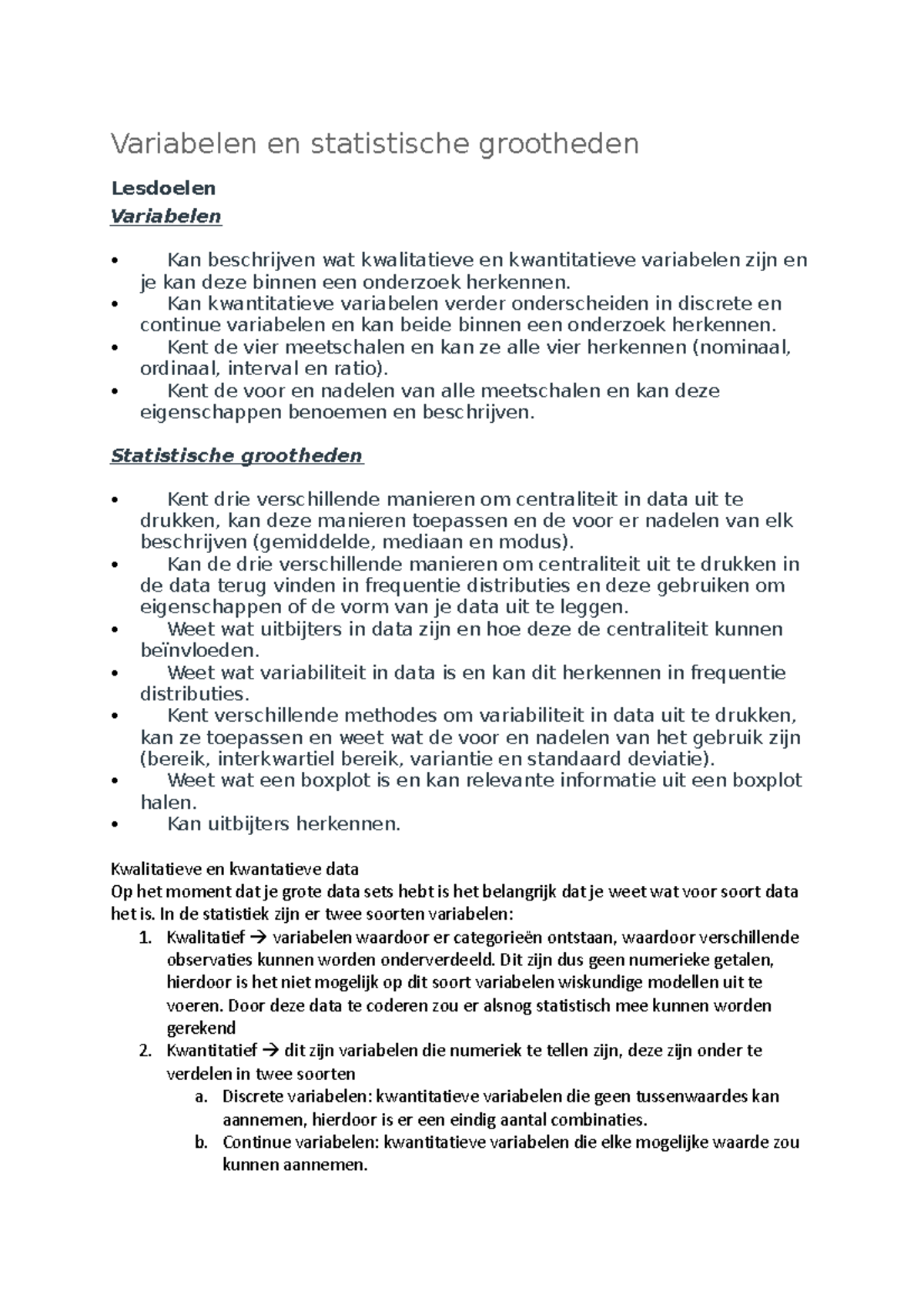Biostatistiek - Variabelen en statistische grootheden Lesdoelen ...