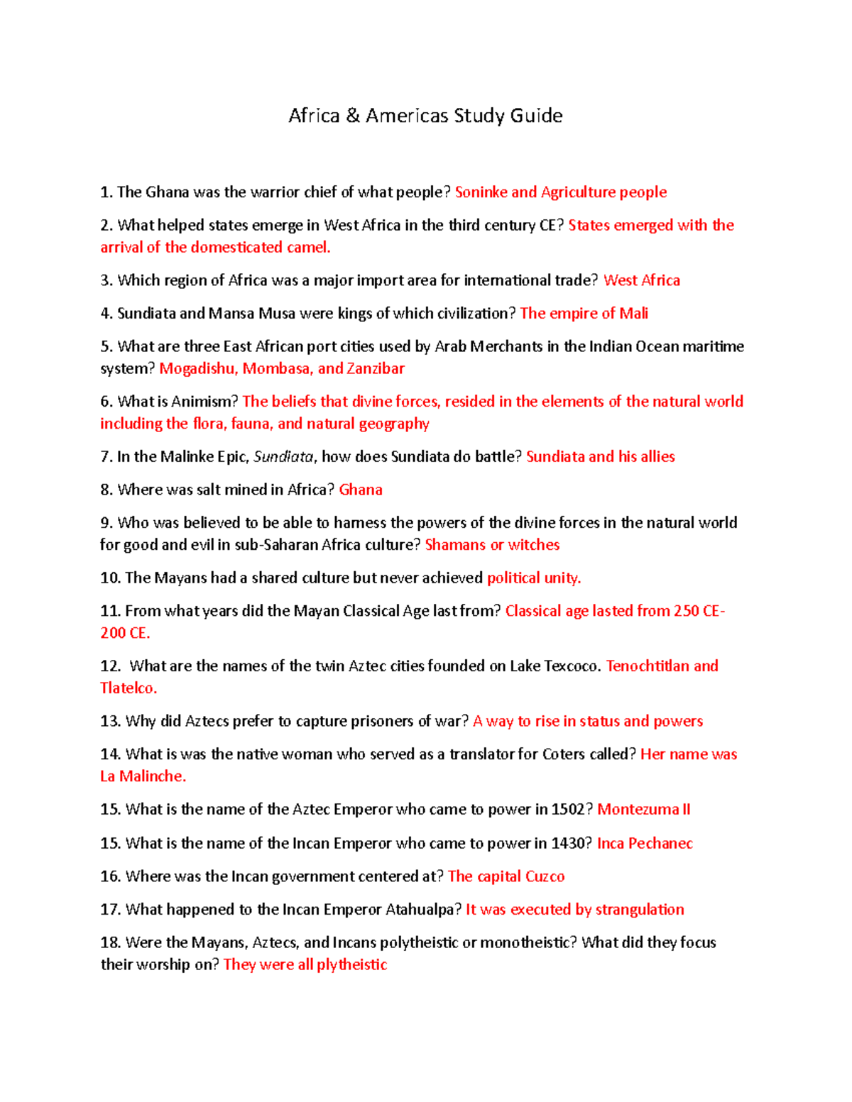 Africa Americas Study Guide - Africa & Americas Study Guide The Ghana ...