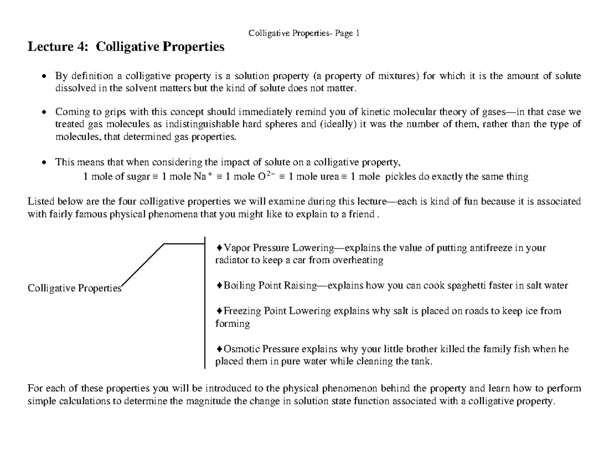 Colligative propertiespdf Copy - Lecture 4: Colligative Properties By ...