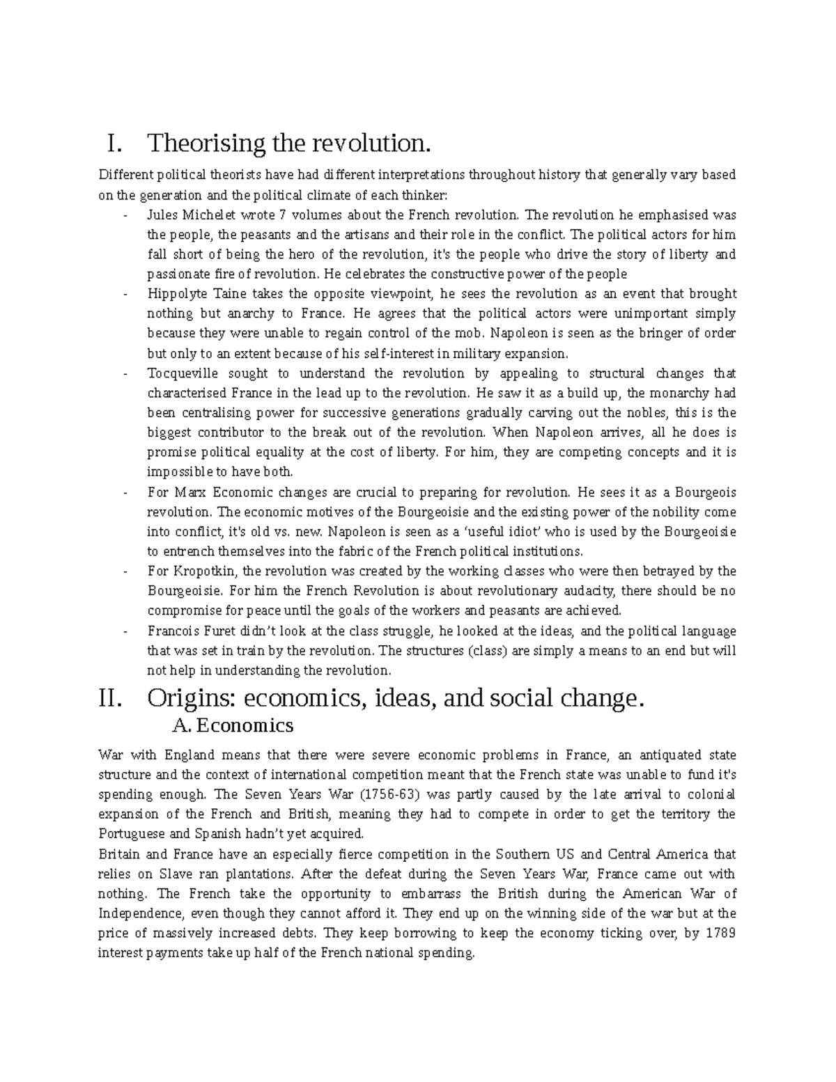 3. The French Revolution - I. Theorising the revolution. Different ...