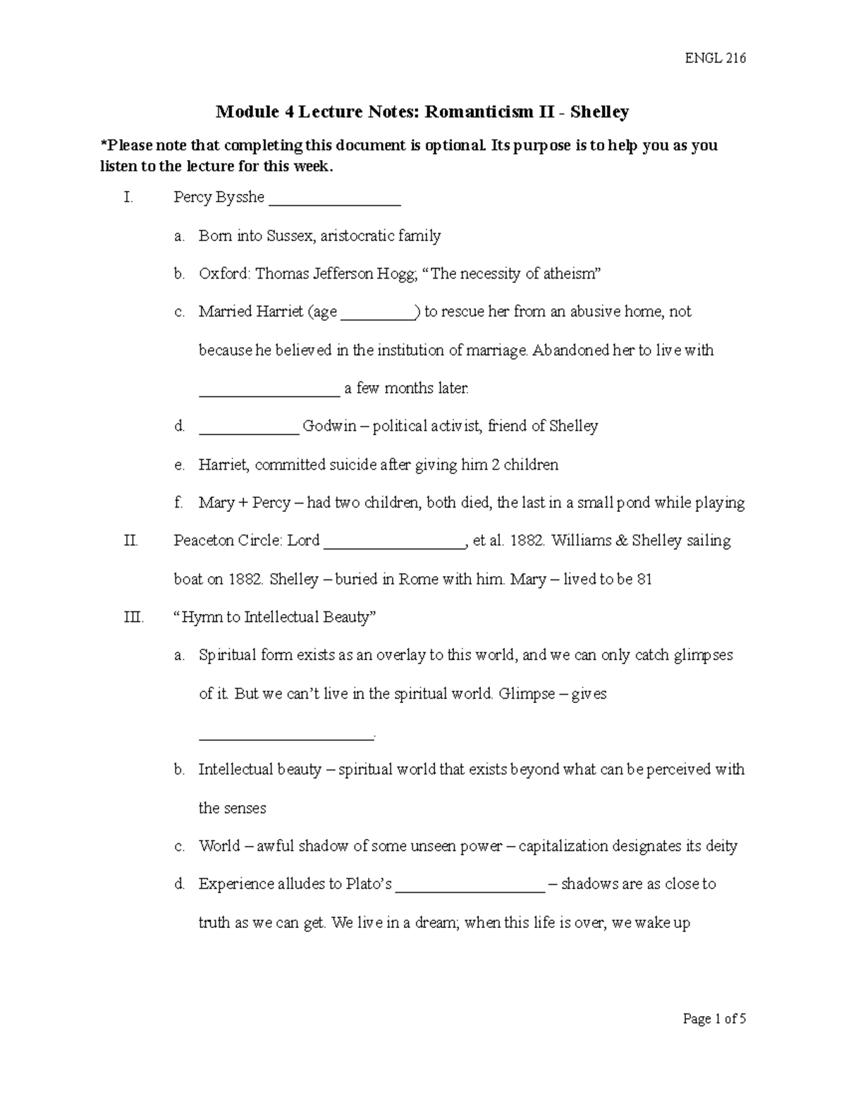 Module 4 Lecture Notes Romanticism Ii Shelley Module 4 Lecture Notes Romanticism Ii