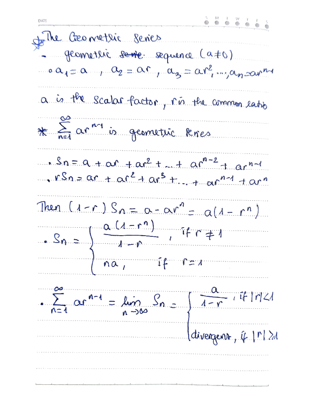 Commonseries - common series summary - DATE The Geometlic series ...