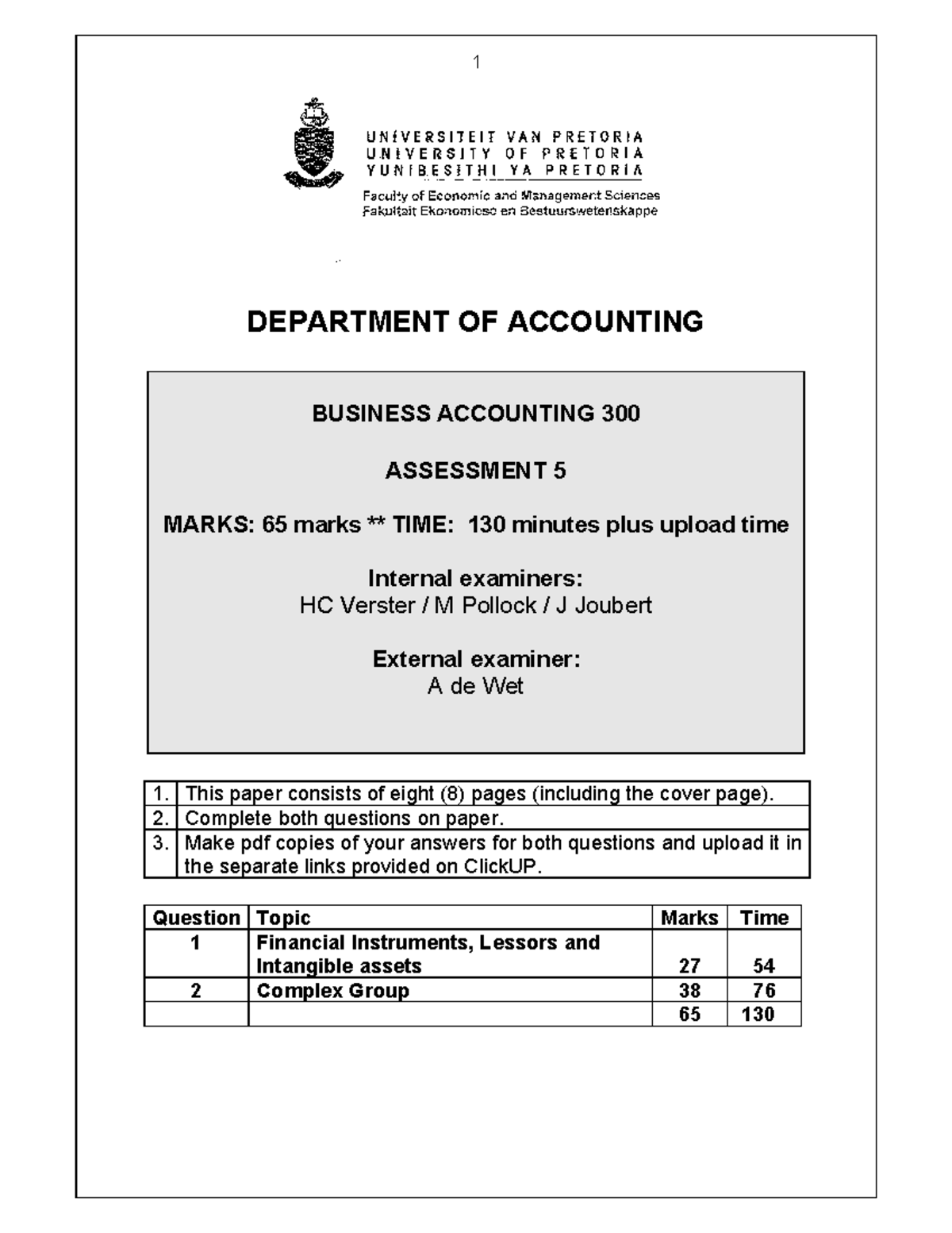 BAC 300 2022 A5 Question paper - DEPARTMENT OF ACCOUNTING BUSINESS ...