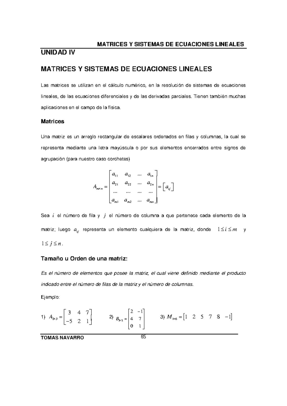 Cap. 4 Matrices Y Sistemas DE Ecuaciones Lineales para los apuntes ...