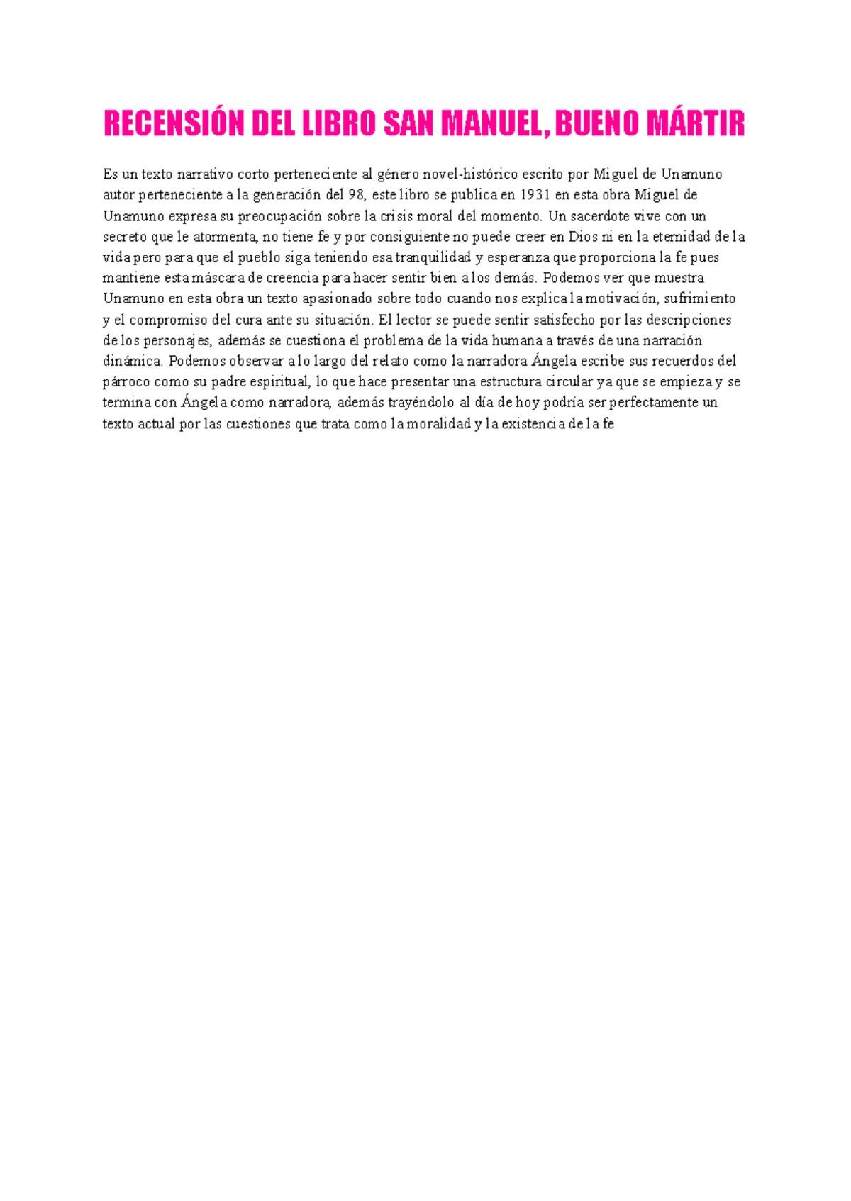 San Manuel, bueno Mártir - RECENSIÓN DEL LIBRO SAN MANUEL, BUENO MÁRTIR ...