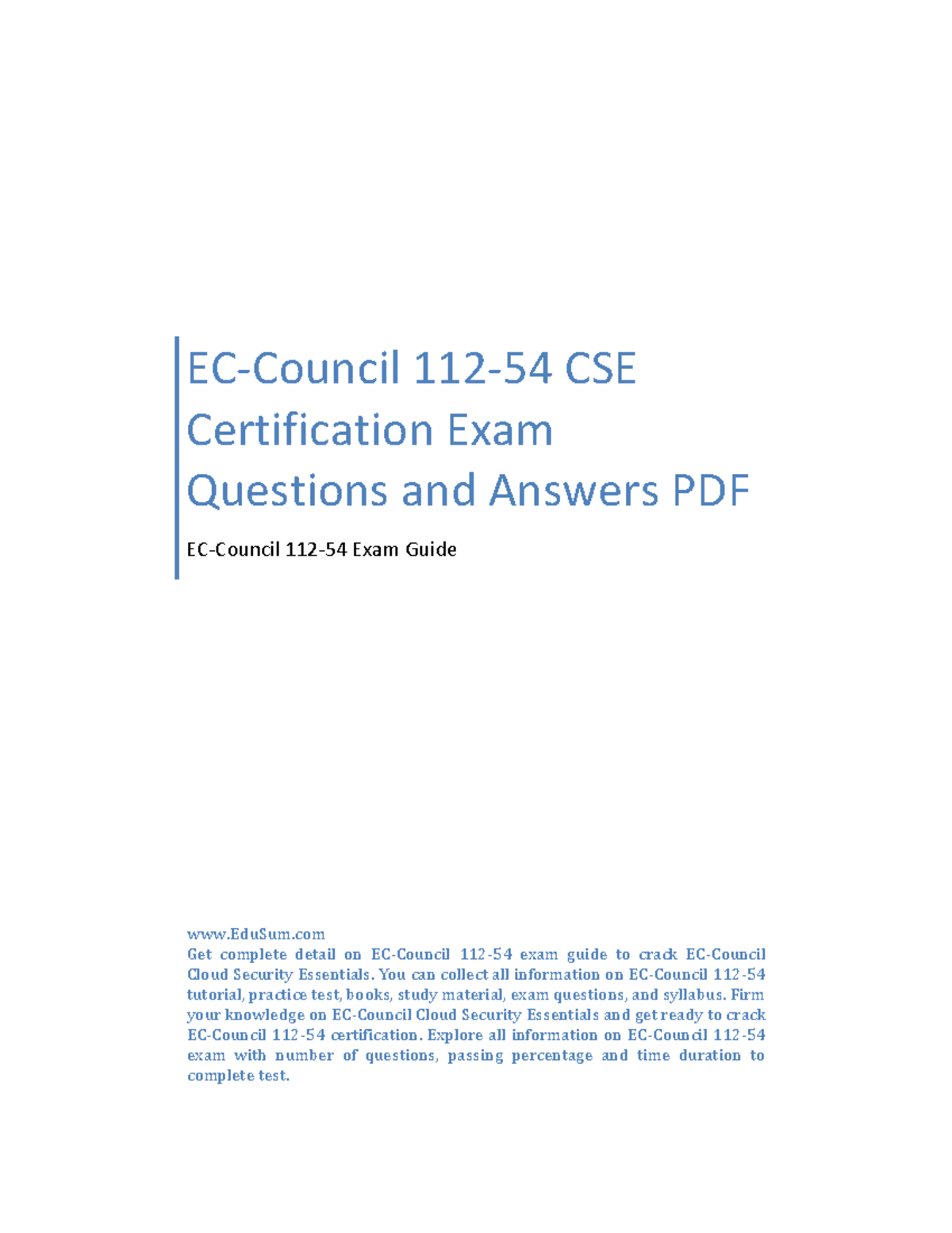 EC-Council 112-54 CSE Certification Exam Questions and Answers PDF - EC-Council 112-54 CSE - Studocu
