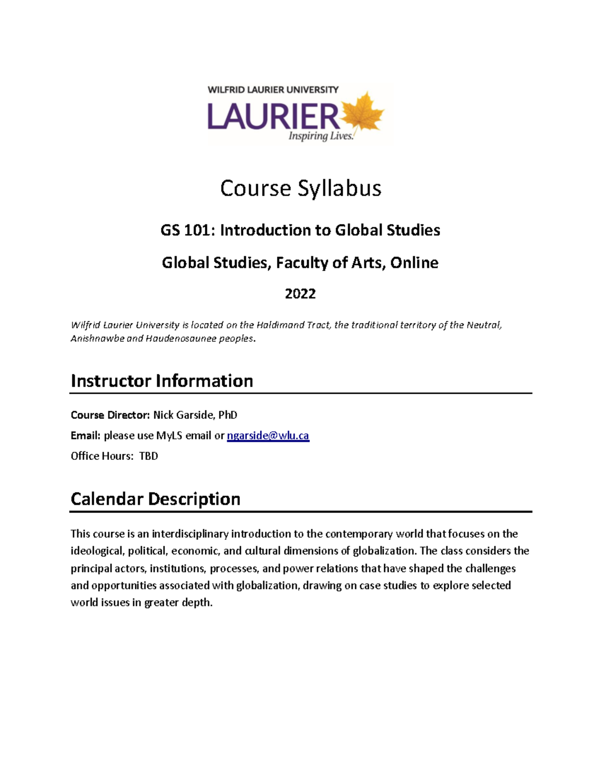 GS101- Introduction to Global studies syllabus Winter 2022 - Course ...